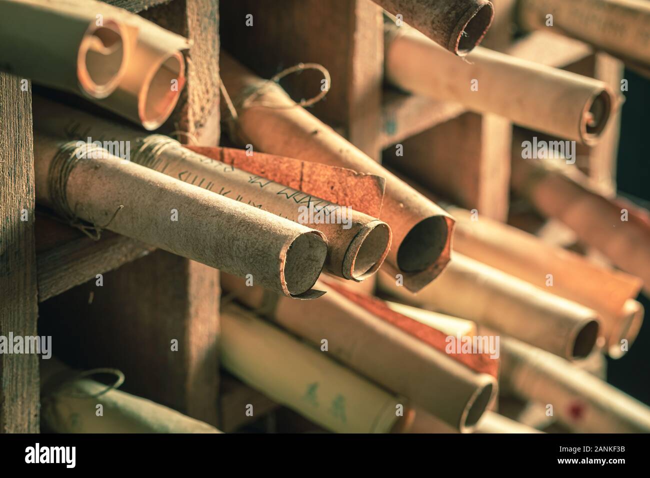 Extraordinary library full of medieval and old scrolls Stock Photo - Alamy