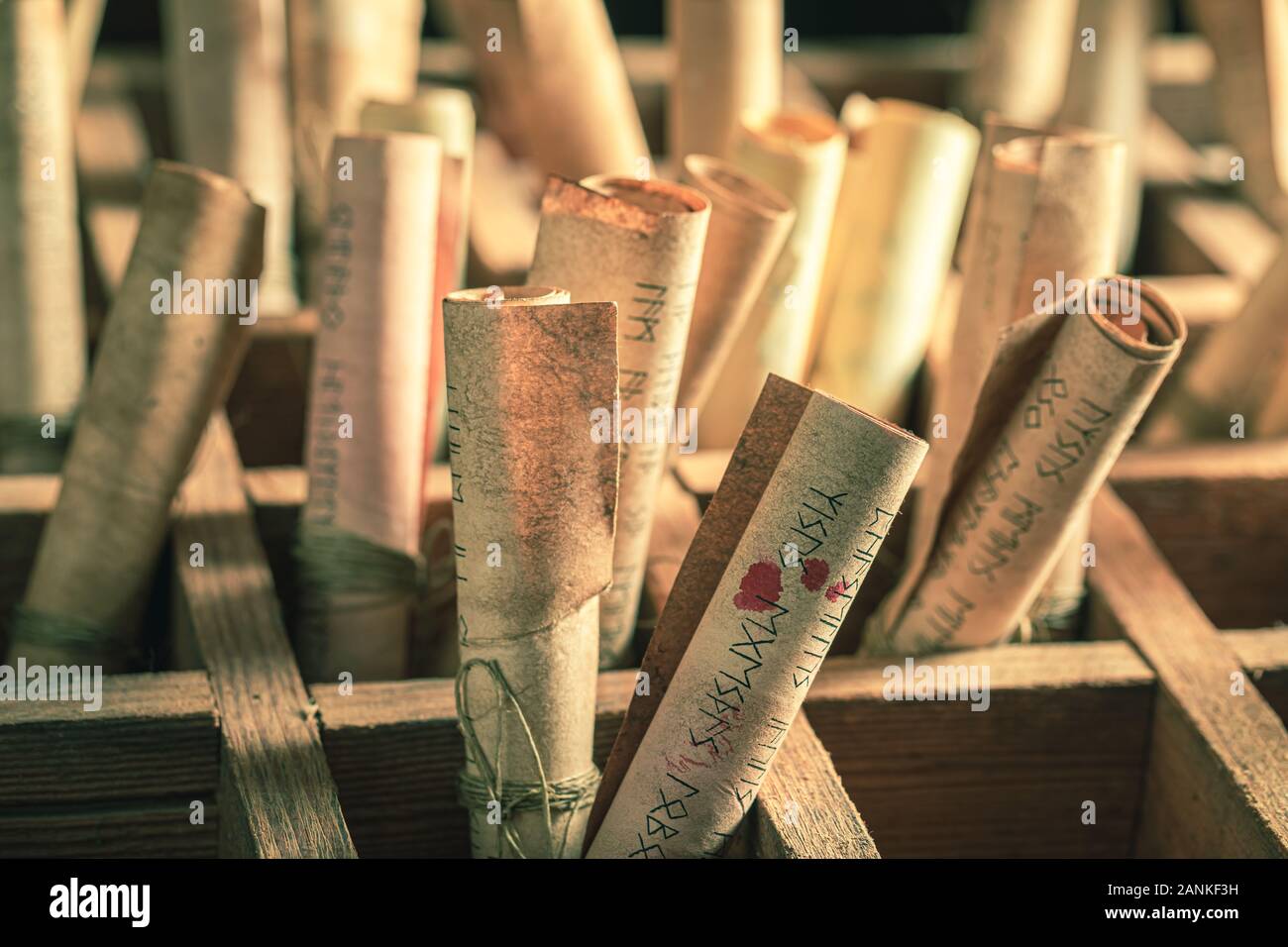 Vintage library full of medieval and old scrolls Stock Photo - Alamy