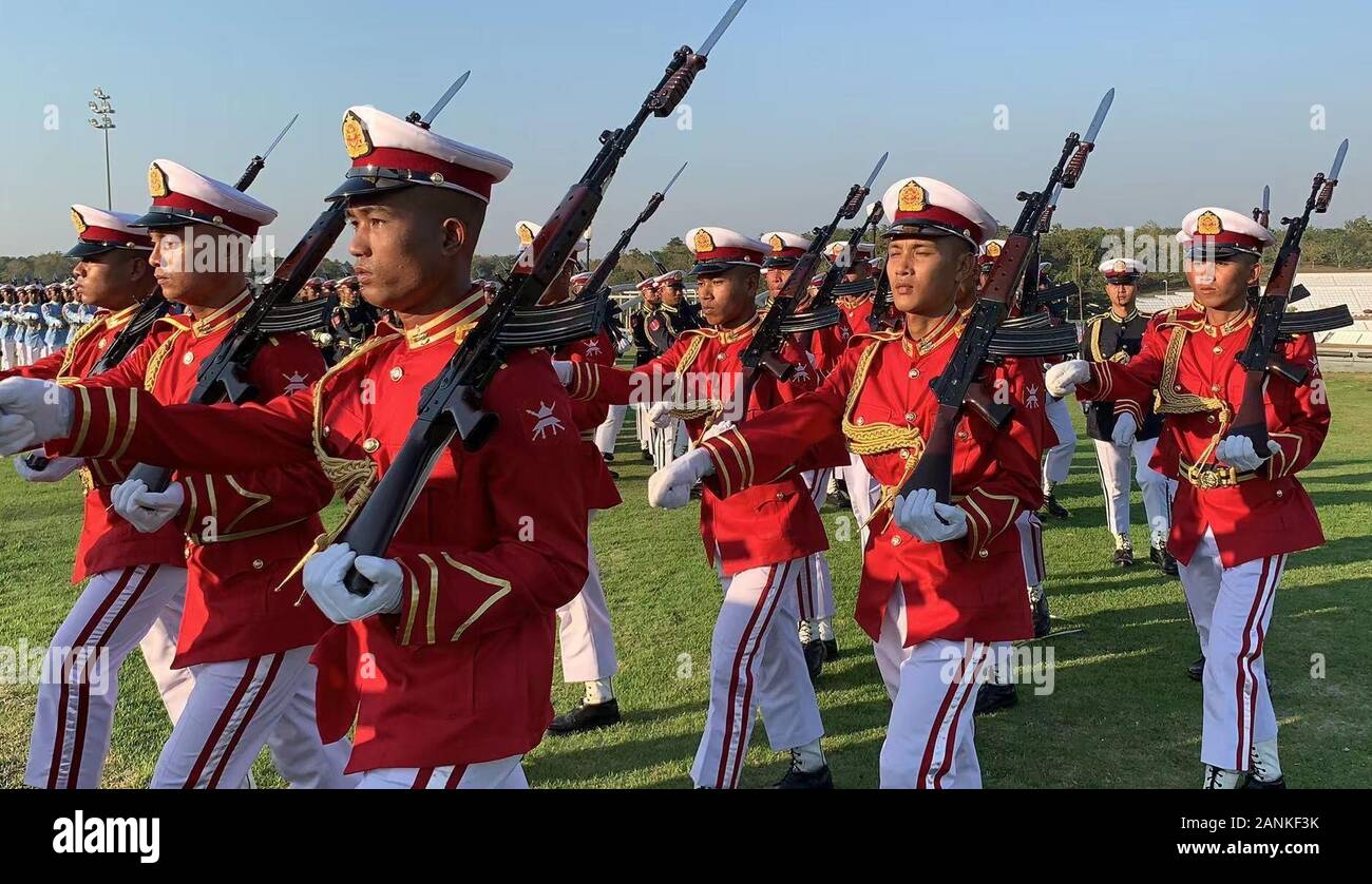 Nay Pyi Taw, Myanmar. 17th Jan, 2020. Myanmar honour guards welcome ...