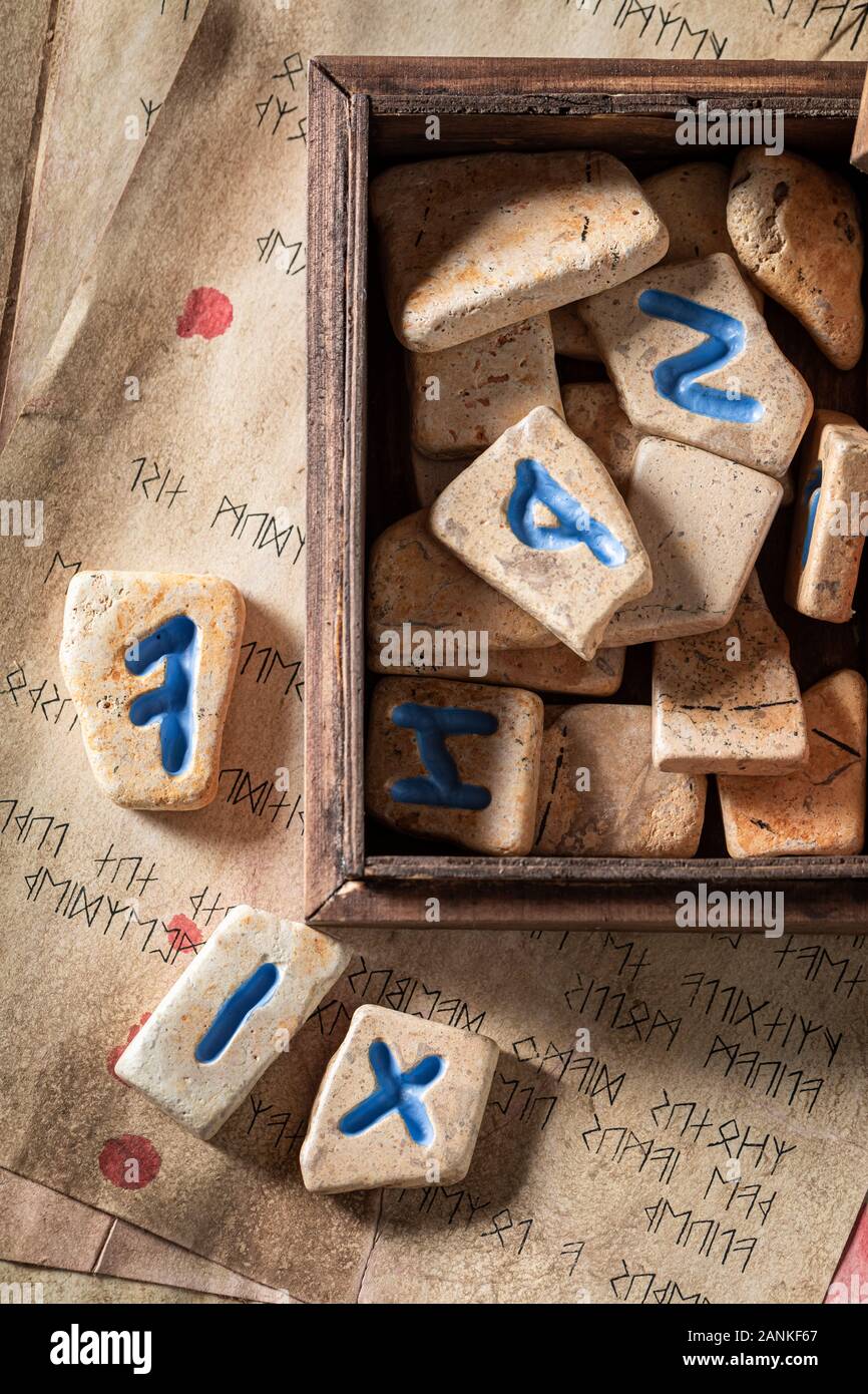 Magic runestones omen based on antique scrolls Stock Photo - Alamy