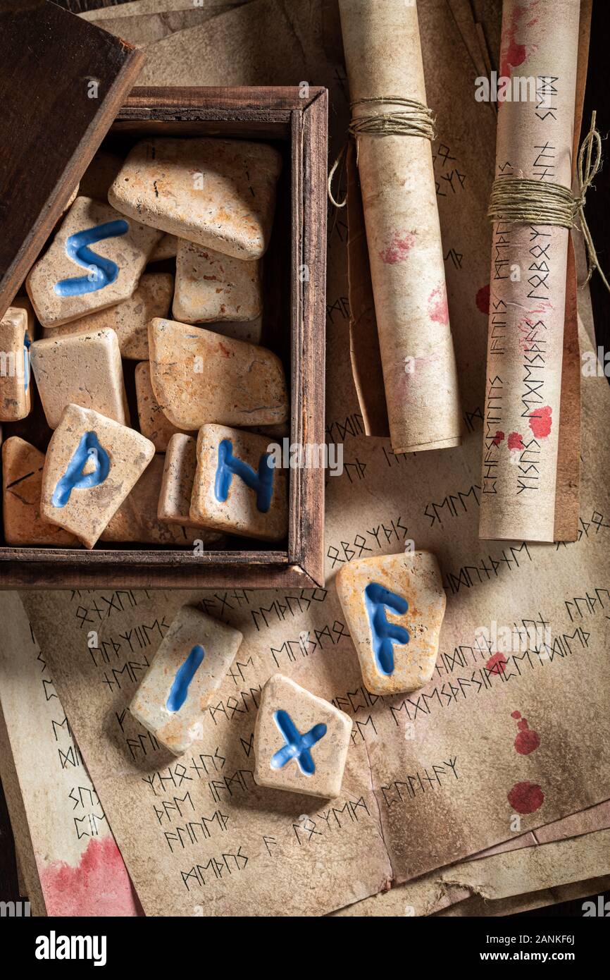 Extraordinary runestones omen based on futhark alphabet Stock Photo - Alamy
