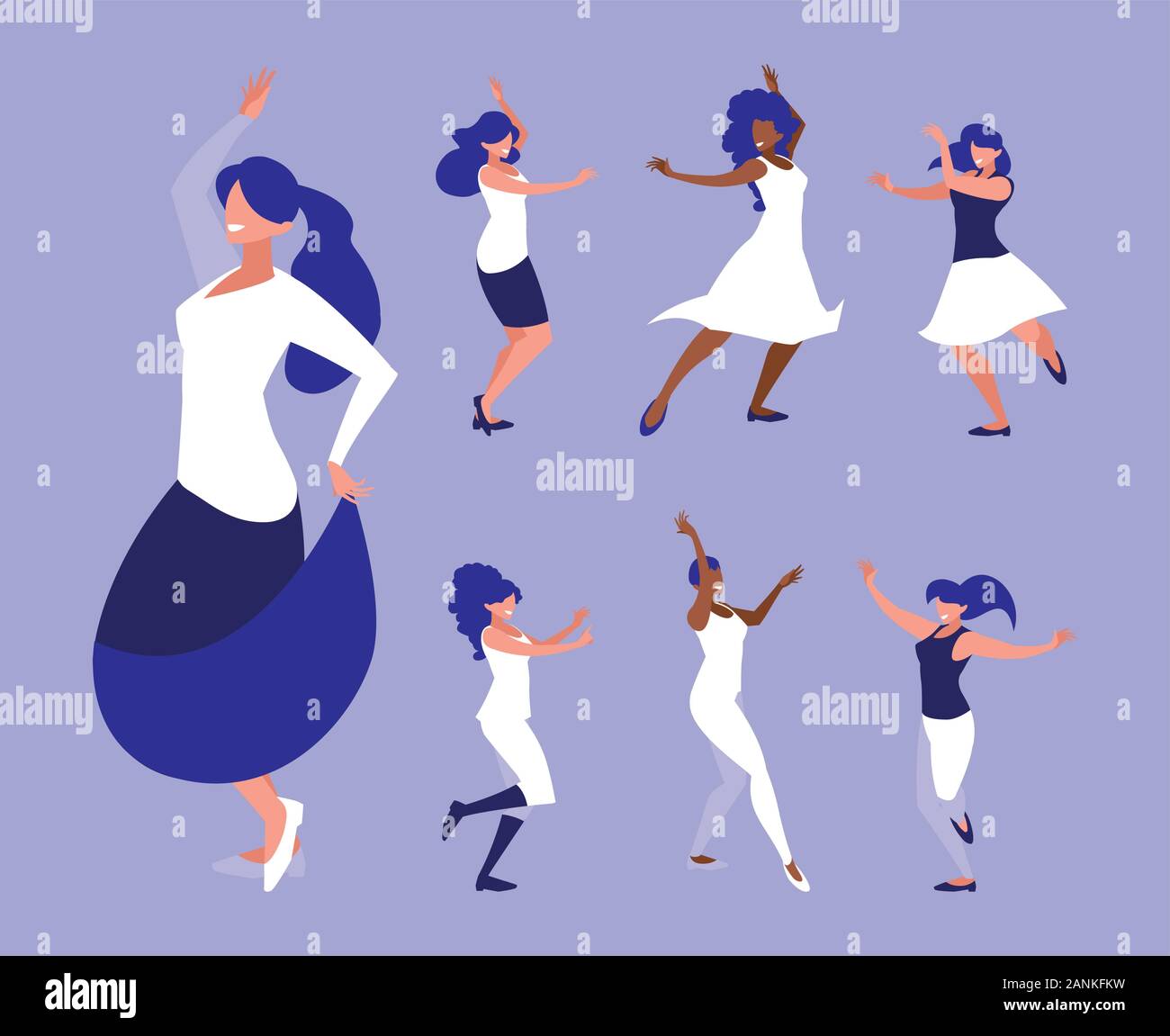 set of women in dance pose, party, dance club vector illustration ...