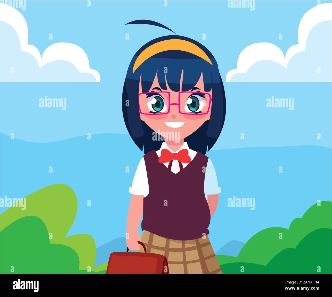 student girl with school suitcase, back to school vector illustration ...