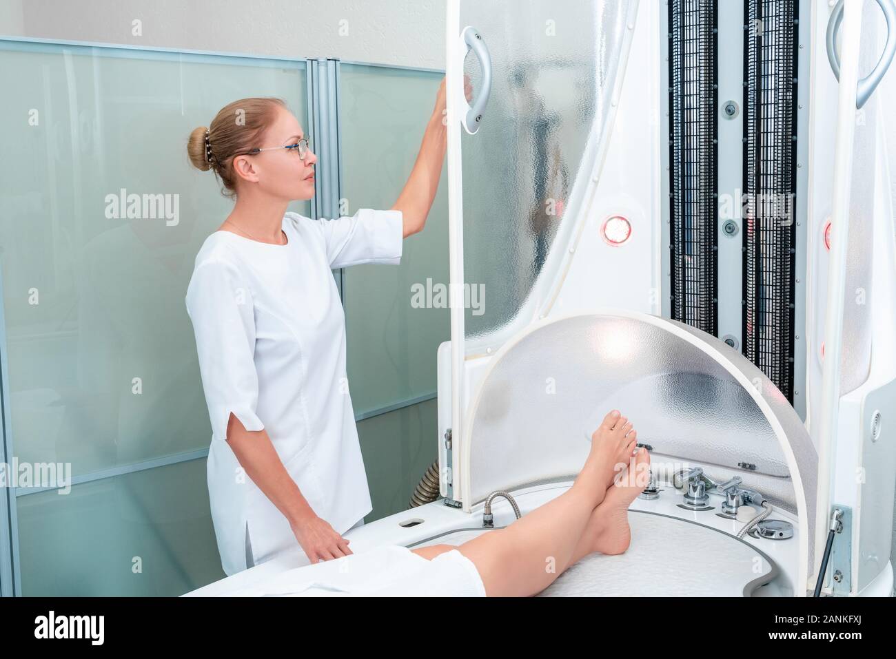hydromassage bathtub in a cosmetological clinic, spa capsule Stock ...