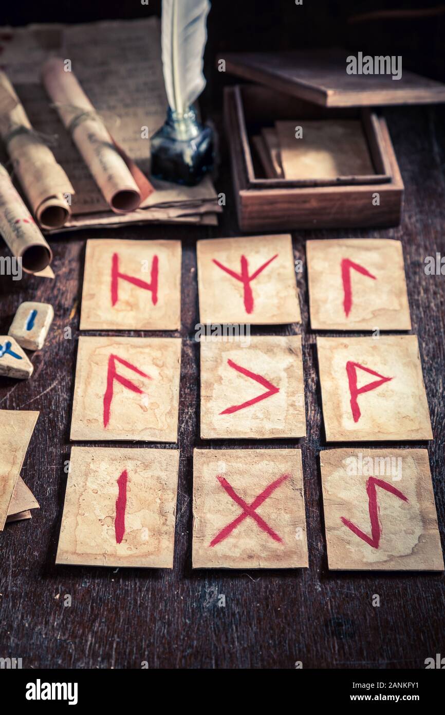 Magic runic divination by cards based on antique scrolls Stock Photo ...