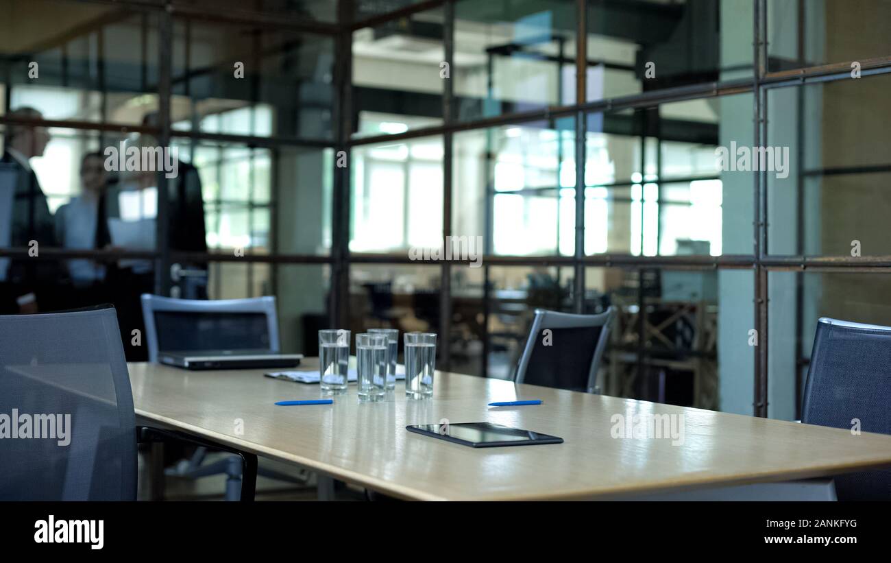 Empty meeting room in company office before team briefing, business ...