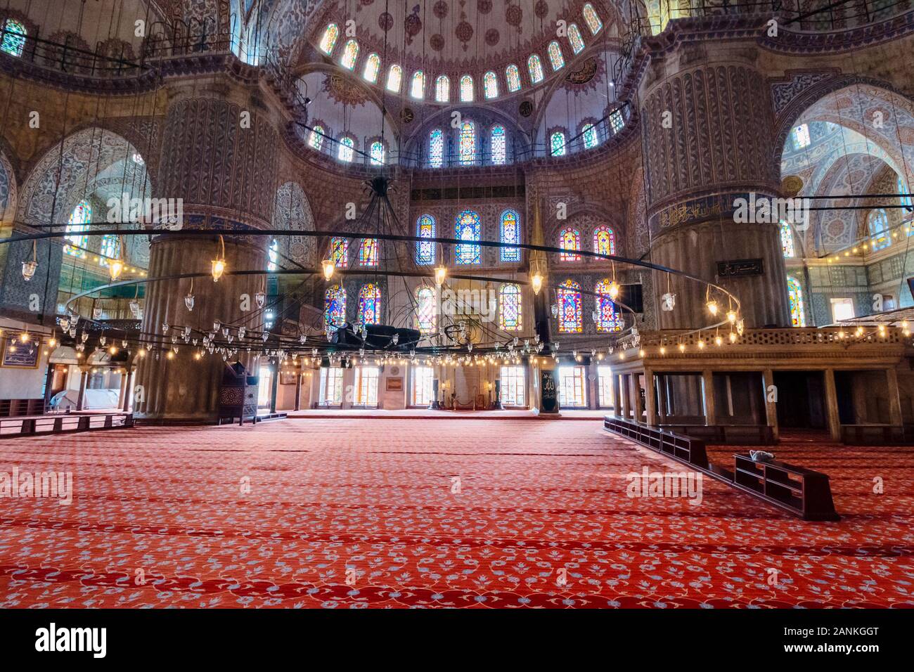 istanbul, turkey - AUG 18, 2015: inside interior of blue mosque also ...