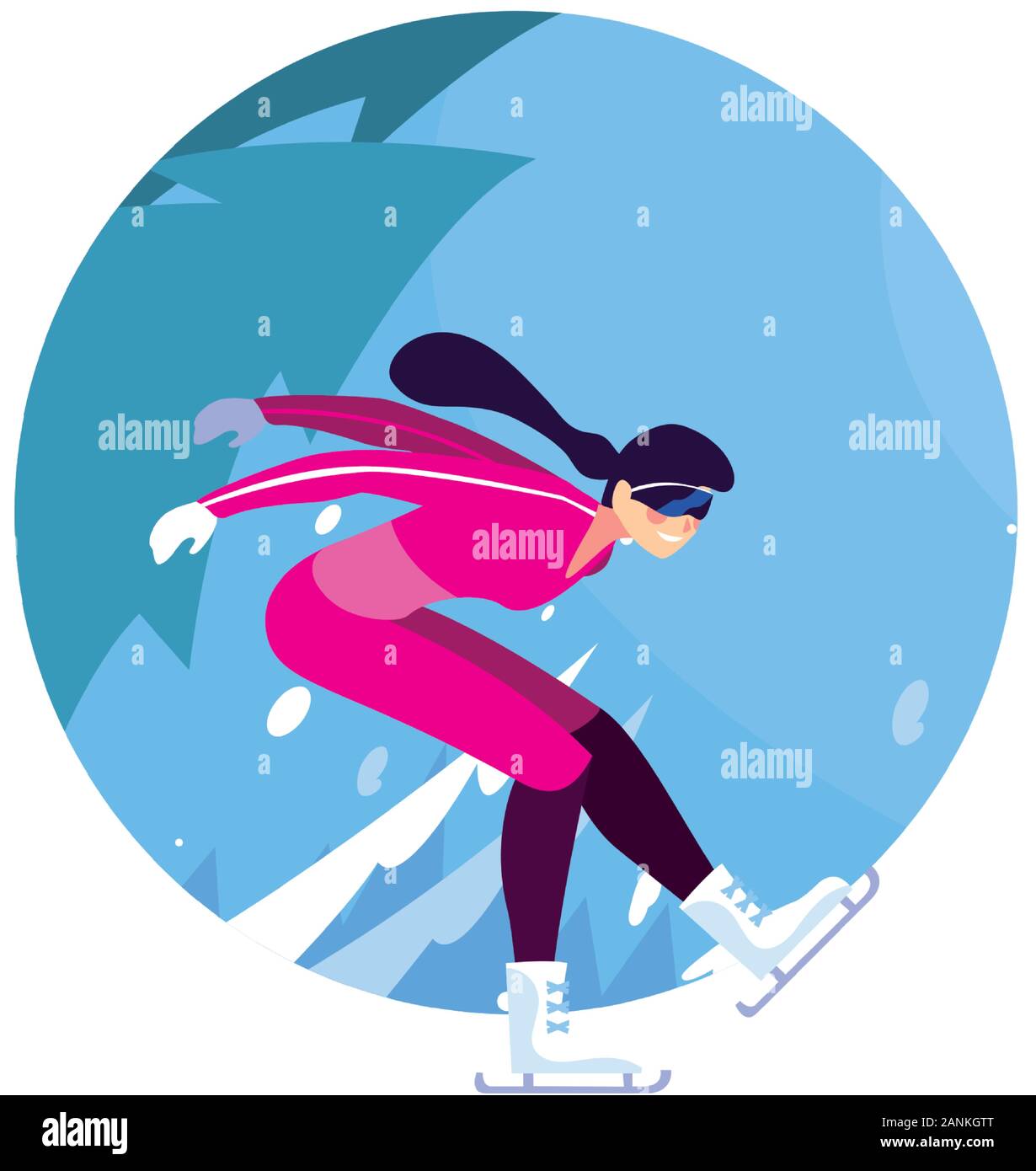 woman ice skating in landscape of winter vector illustration design ...