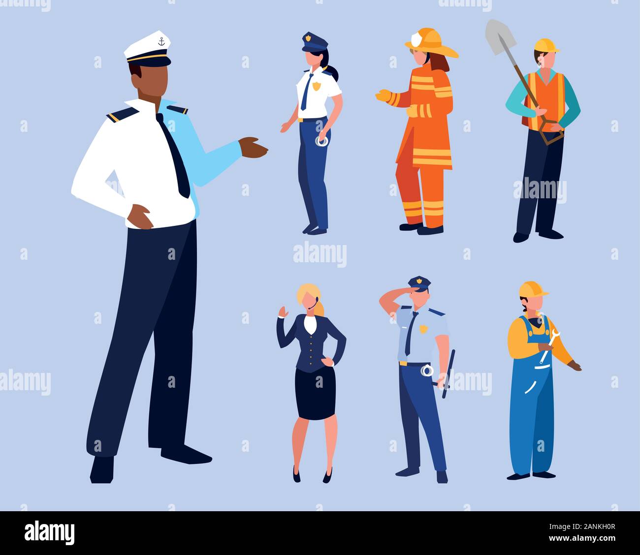 set of professions people with uniform of work vector illustration ...
