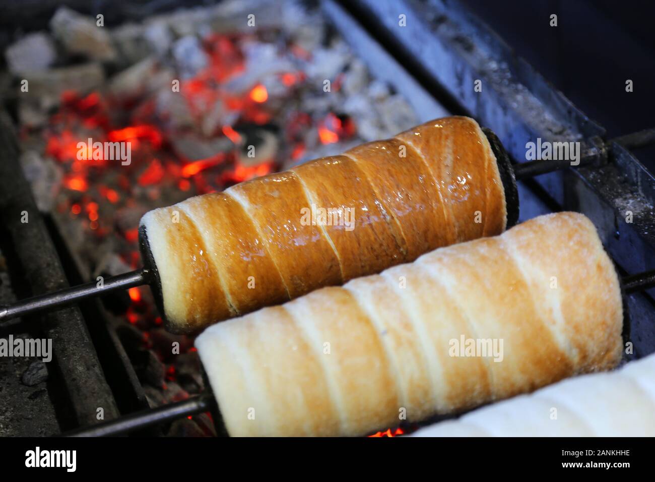 Traditional hungarian sweet spit cake name is kürtös kalács or kurtos ...
