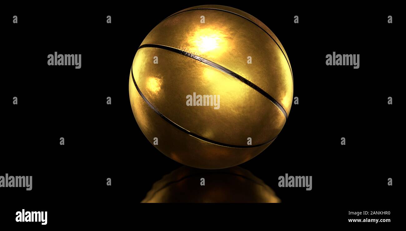 Golden basketball ball on black background. 3d rendering Stock Photo ...