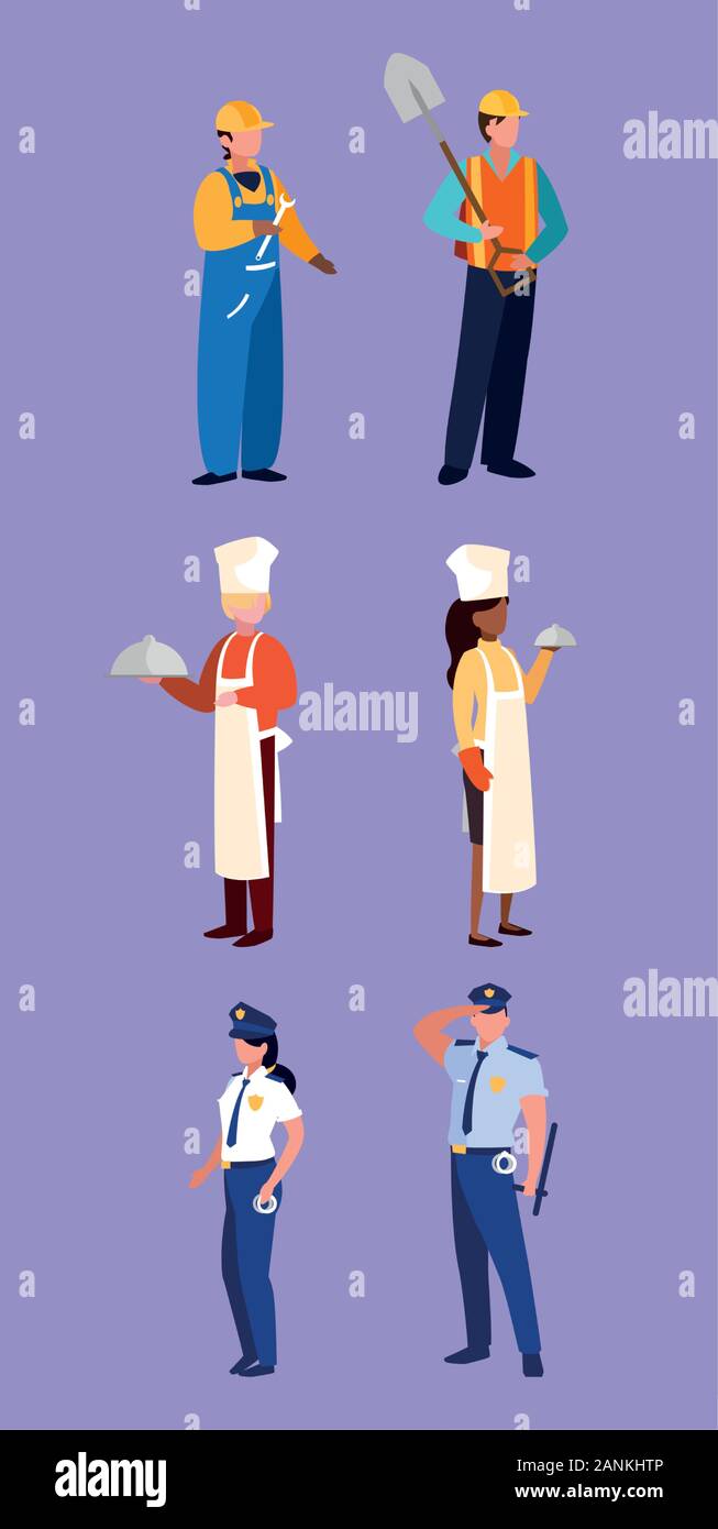 set of professions people with uniform of work vector illustration ...