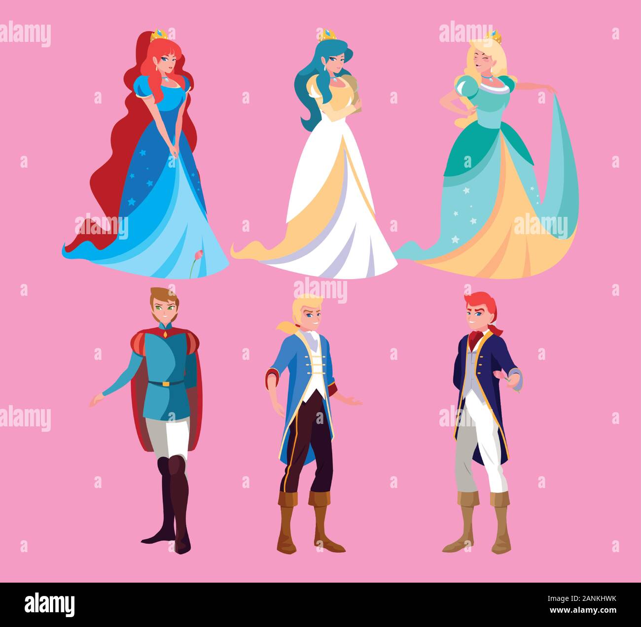 set of icons prince and princess vector illustration design Stock ...