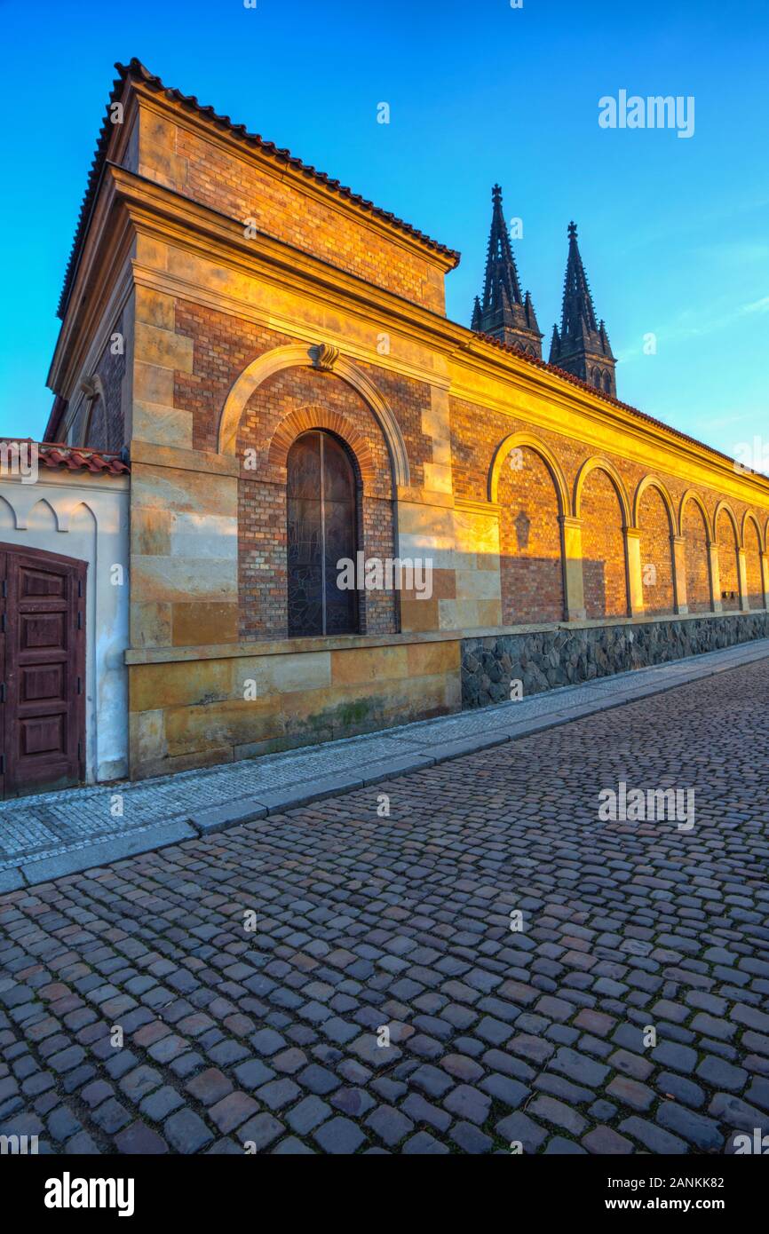 Vysehrad fort in the evening, Prague, Czech Republic. Vyšehrad is a ...