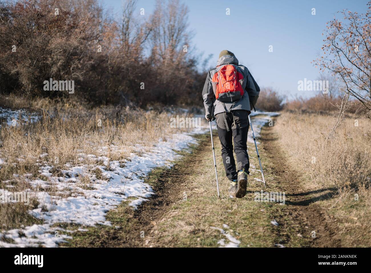 Back view of man walking on road Stock Photo - Alamy