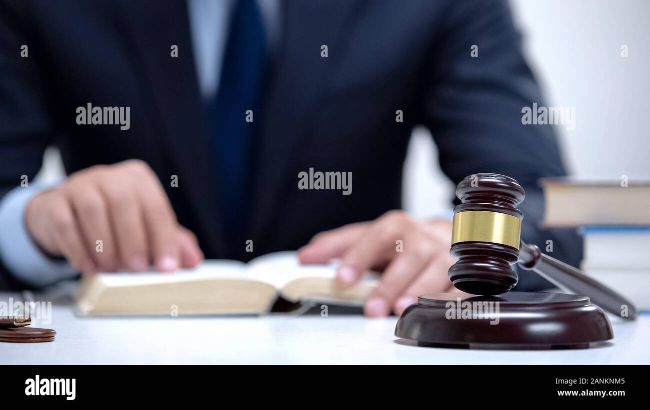 Attorney reading law code, studying constitution to protect human ...