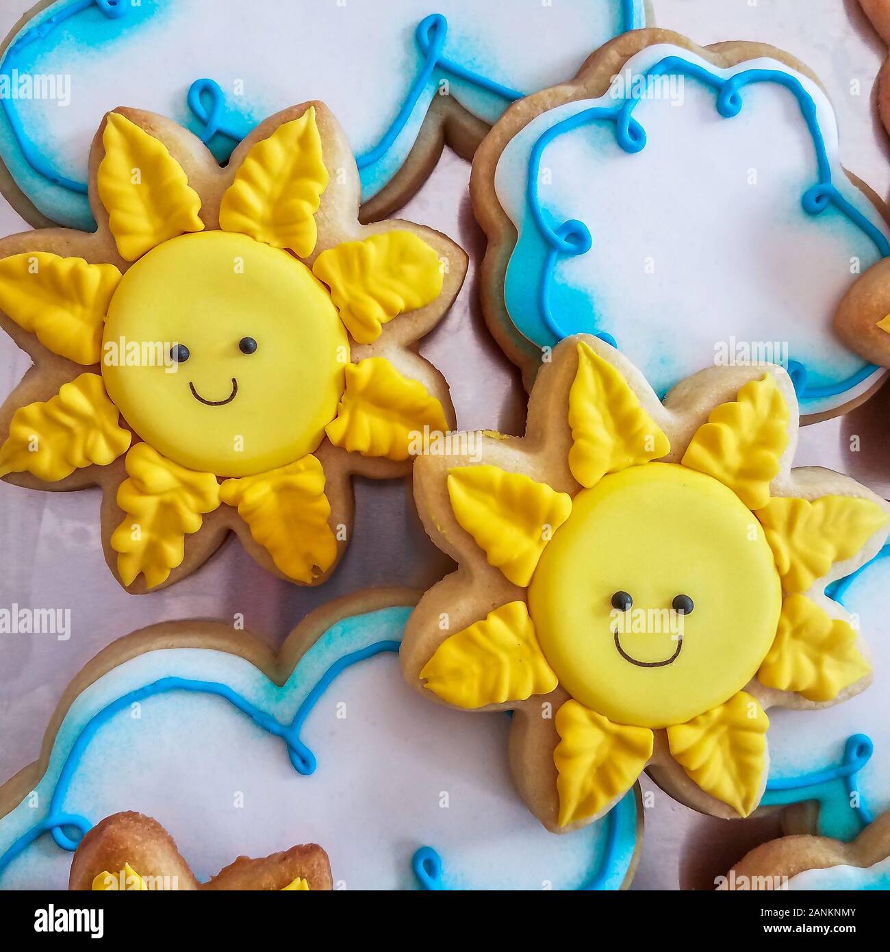 Closeup of You are my sunshine happy sun and clouds decorated sugar ...