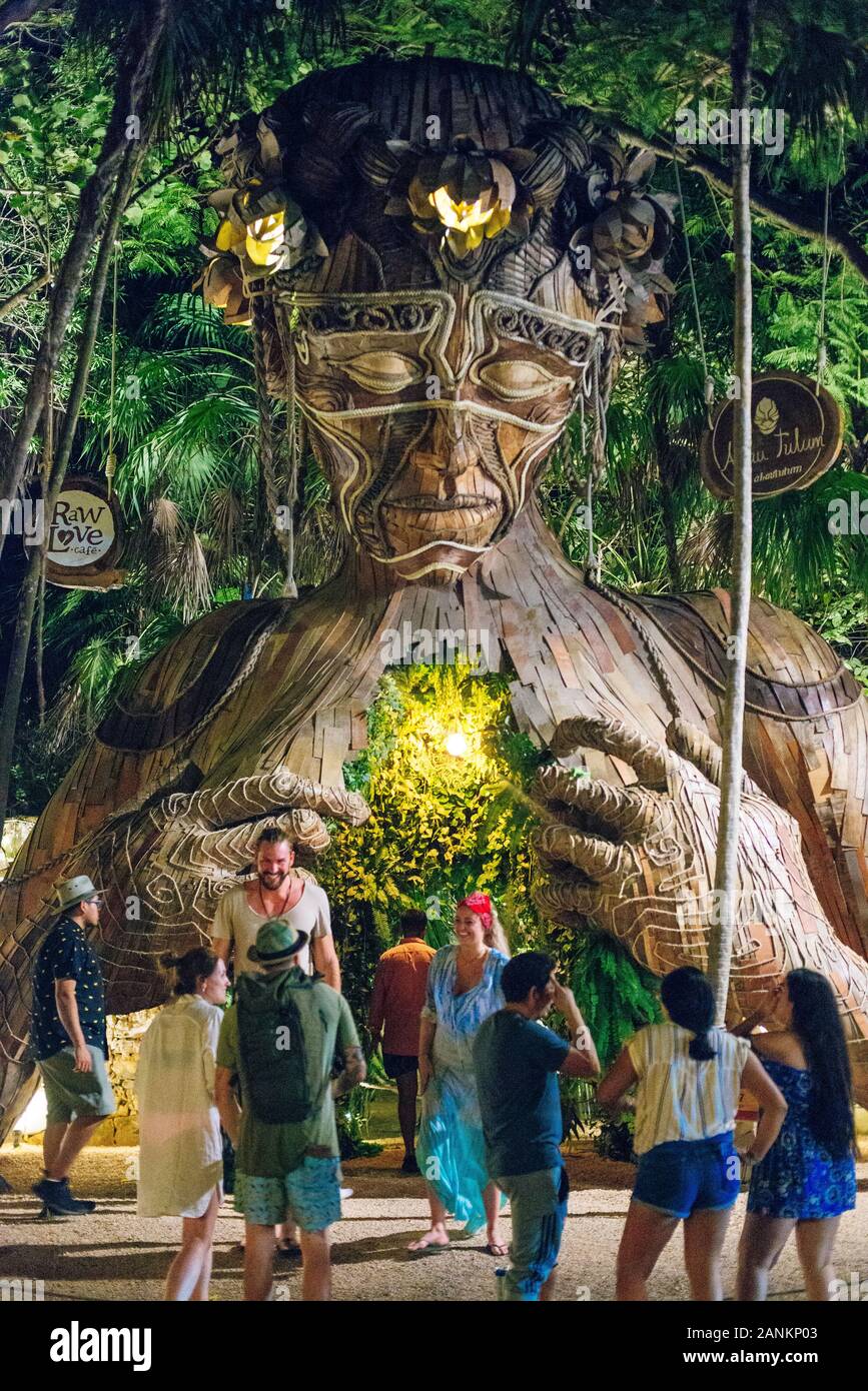 mexico, tulum - January, 2020 wooden statue of a woman in tulum Stock ...