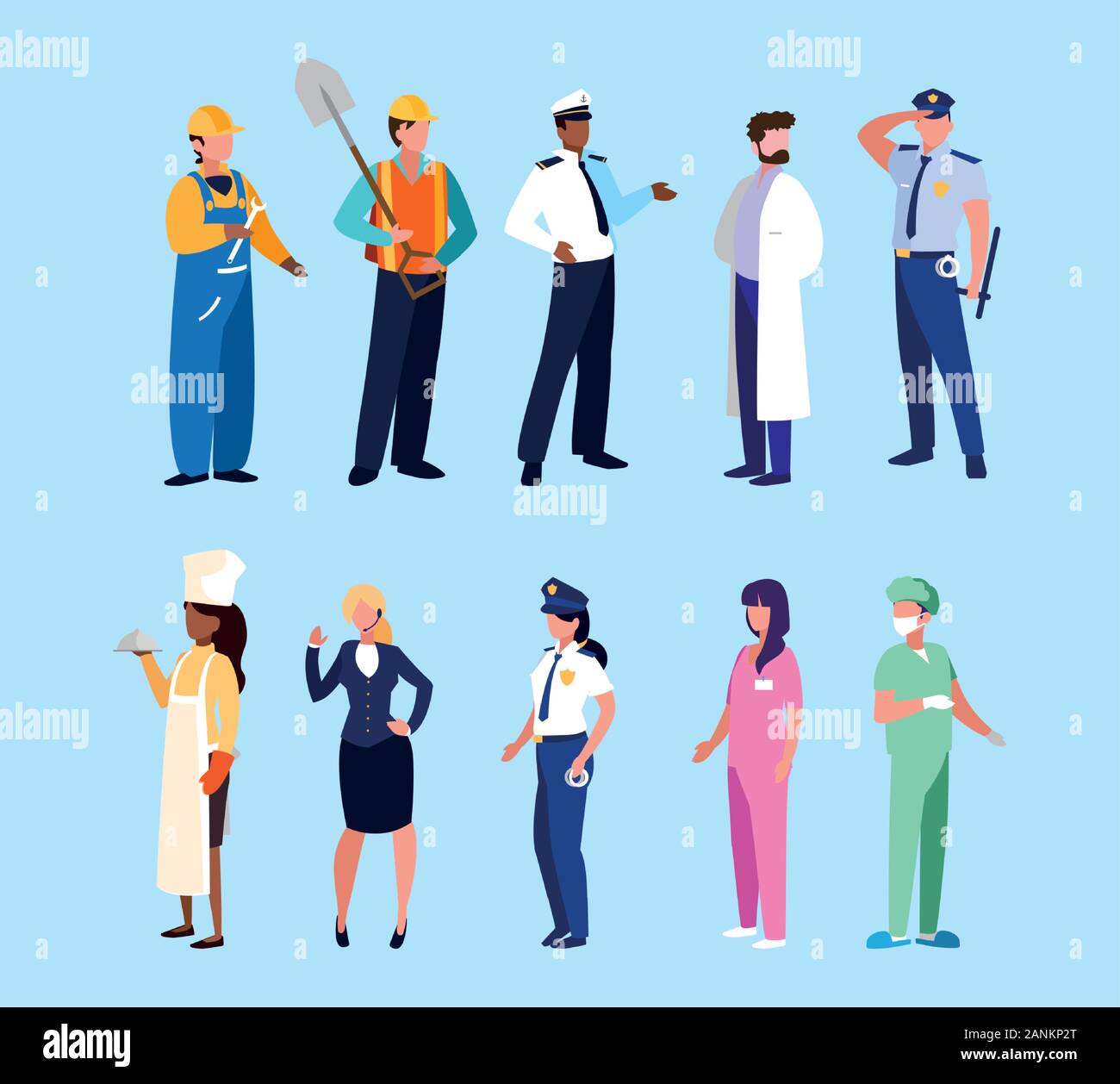 set of professions people with uniform of work vector illustration ...