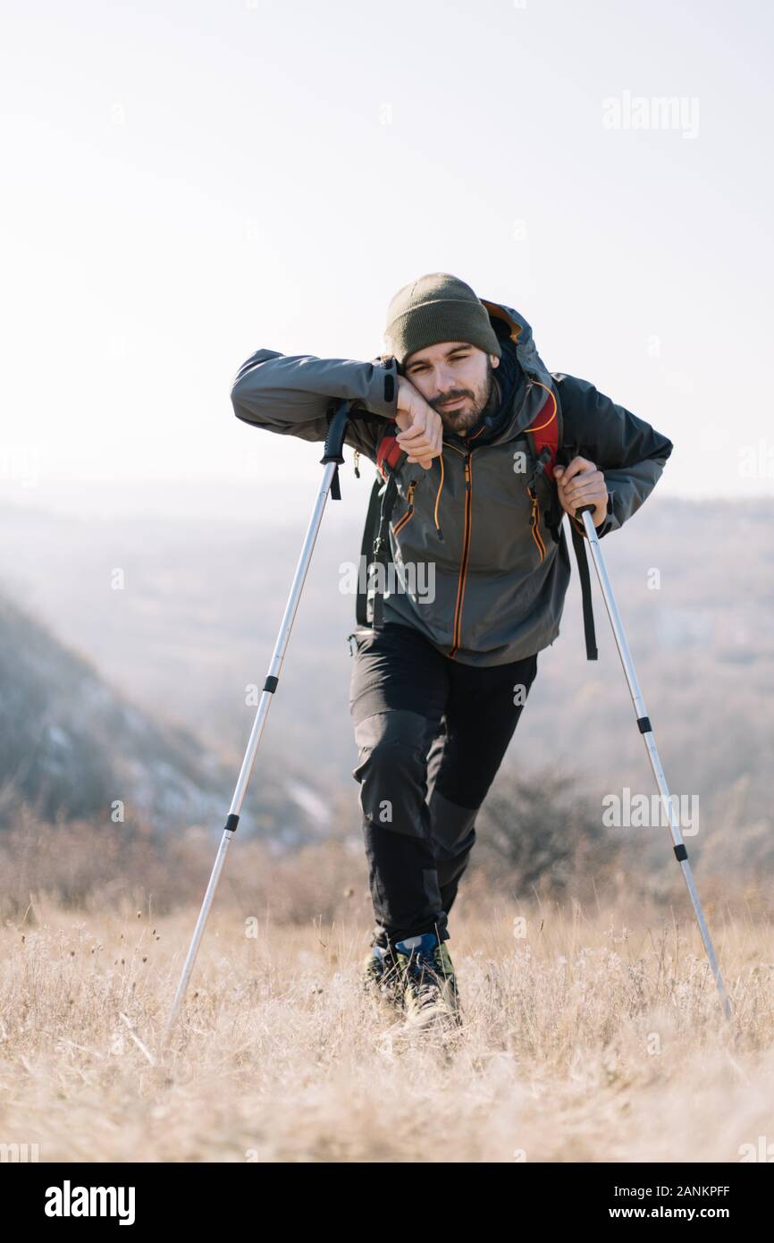 Tired hiker mountain hi-res stock photography and images - Alamy