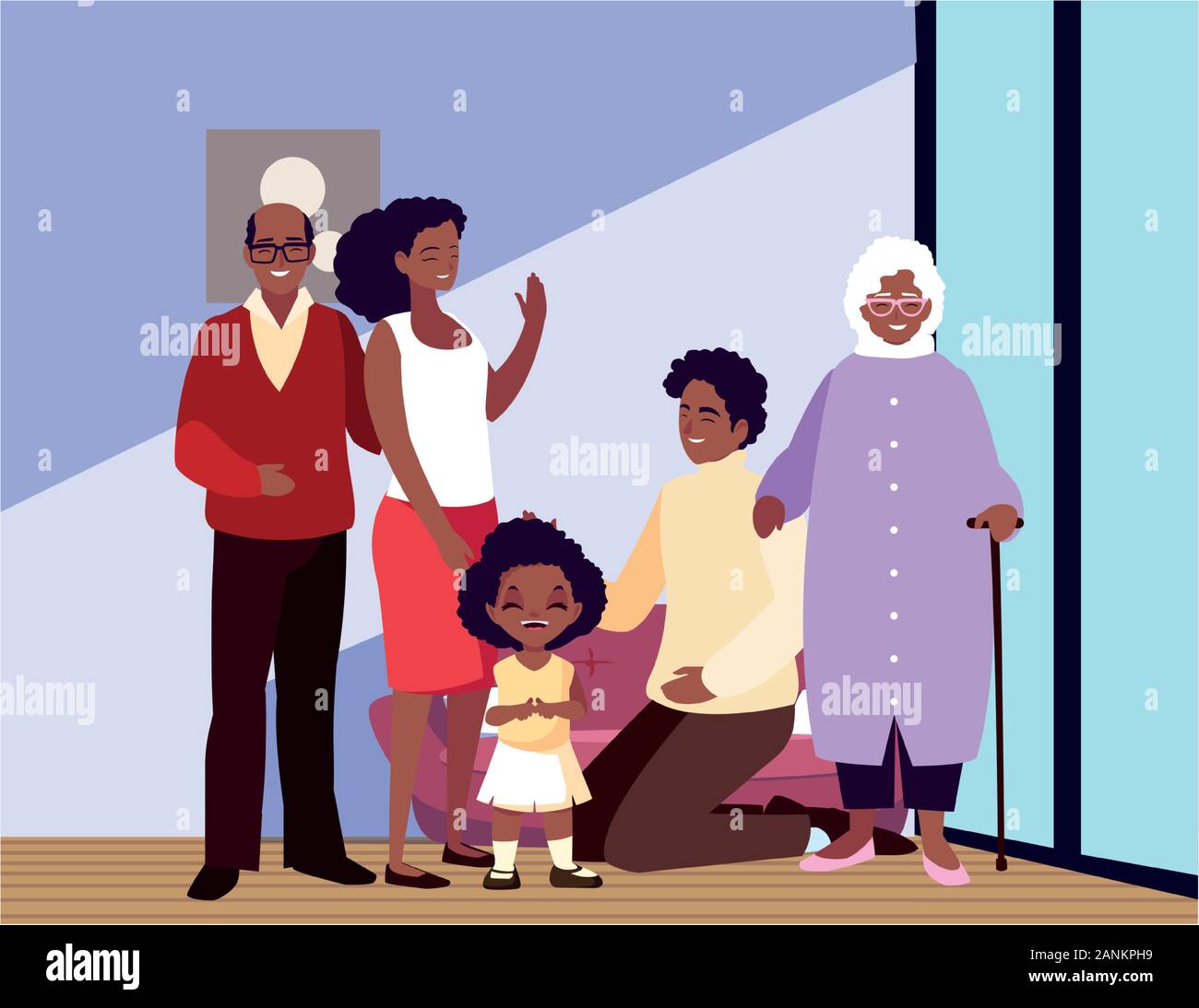 big family together in living room, three generations vector ...