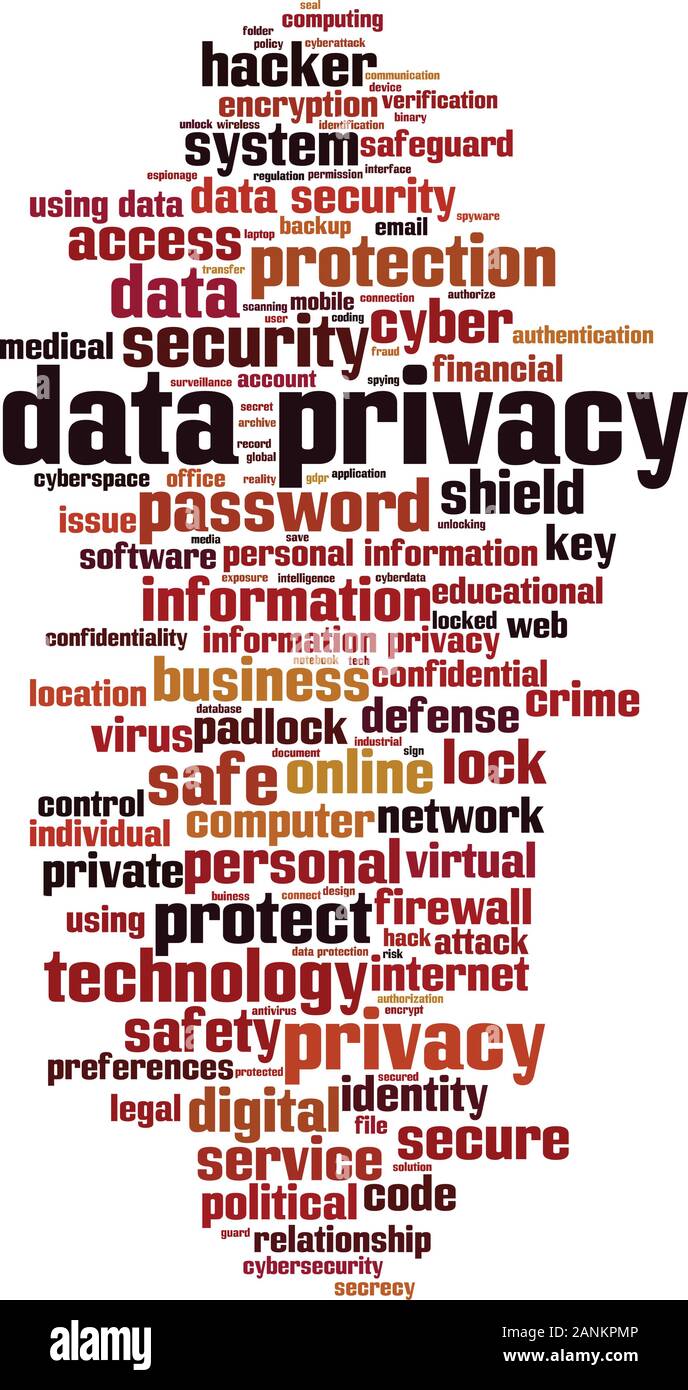 Data privacy word cloud concept. Collage made of words about data ...