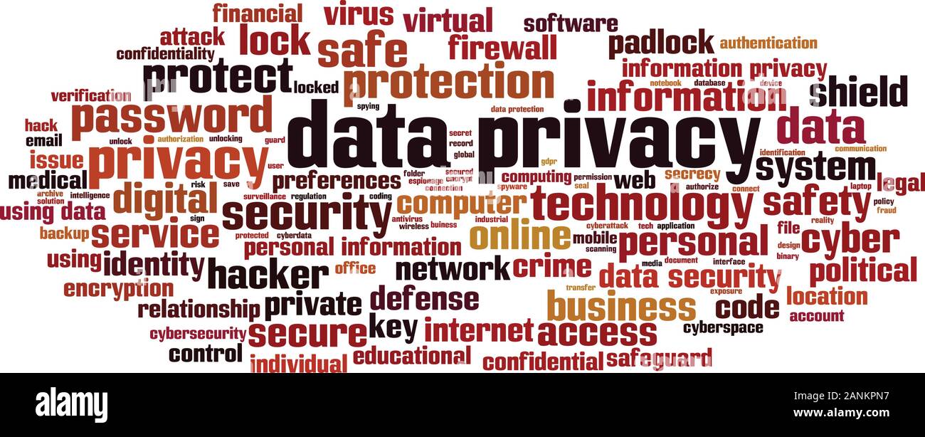 Data privacy word cloud concept. Collage made of words about data ...