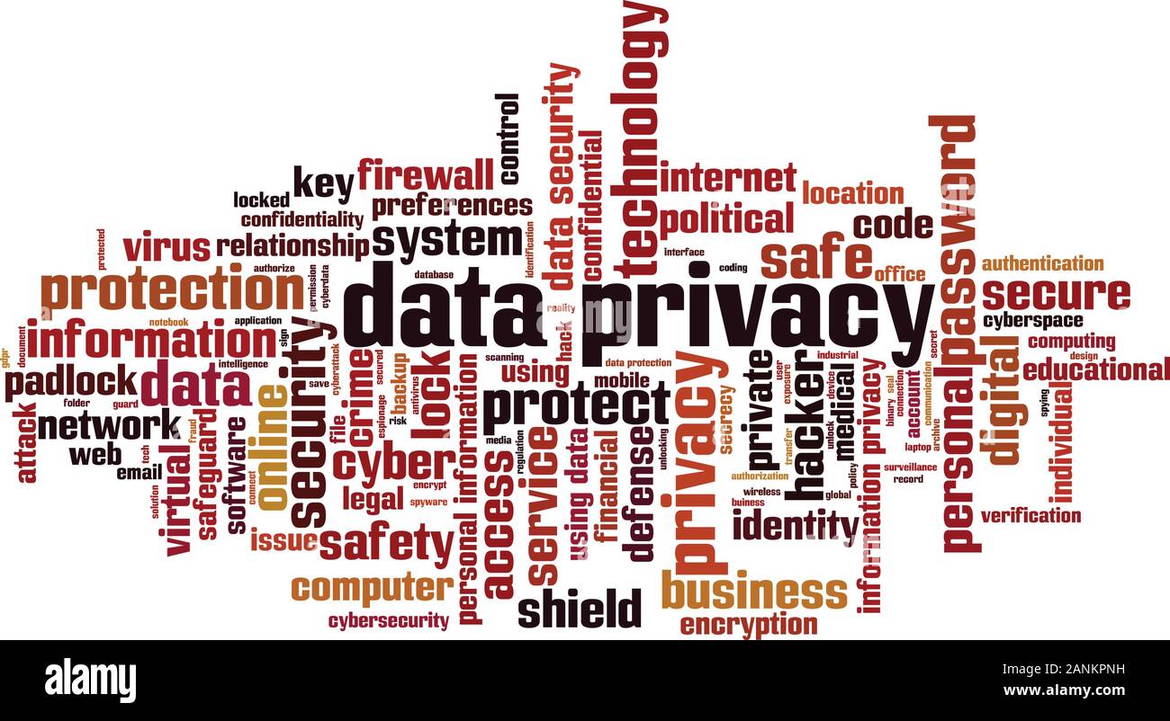 Data privacy word cloud concept. Collage made of words about data ...