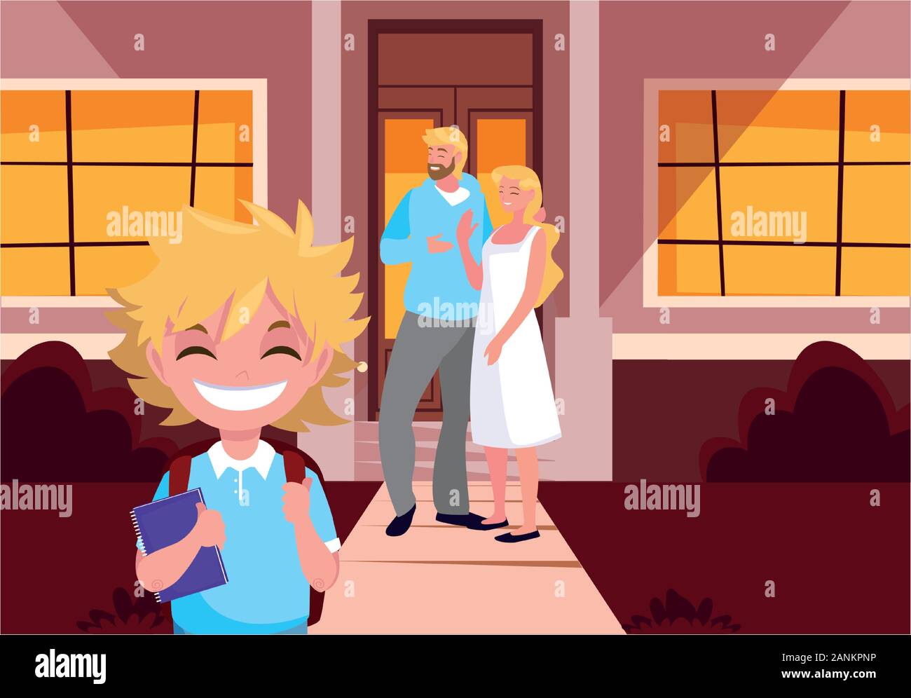 parents with her student son back to school vector illustration design ...