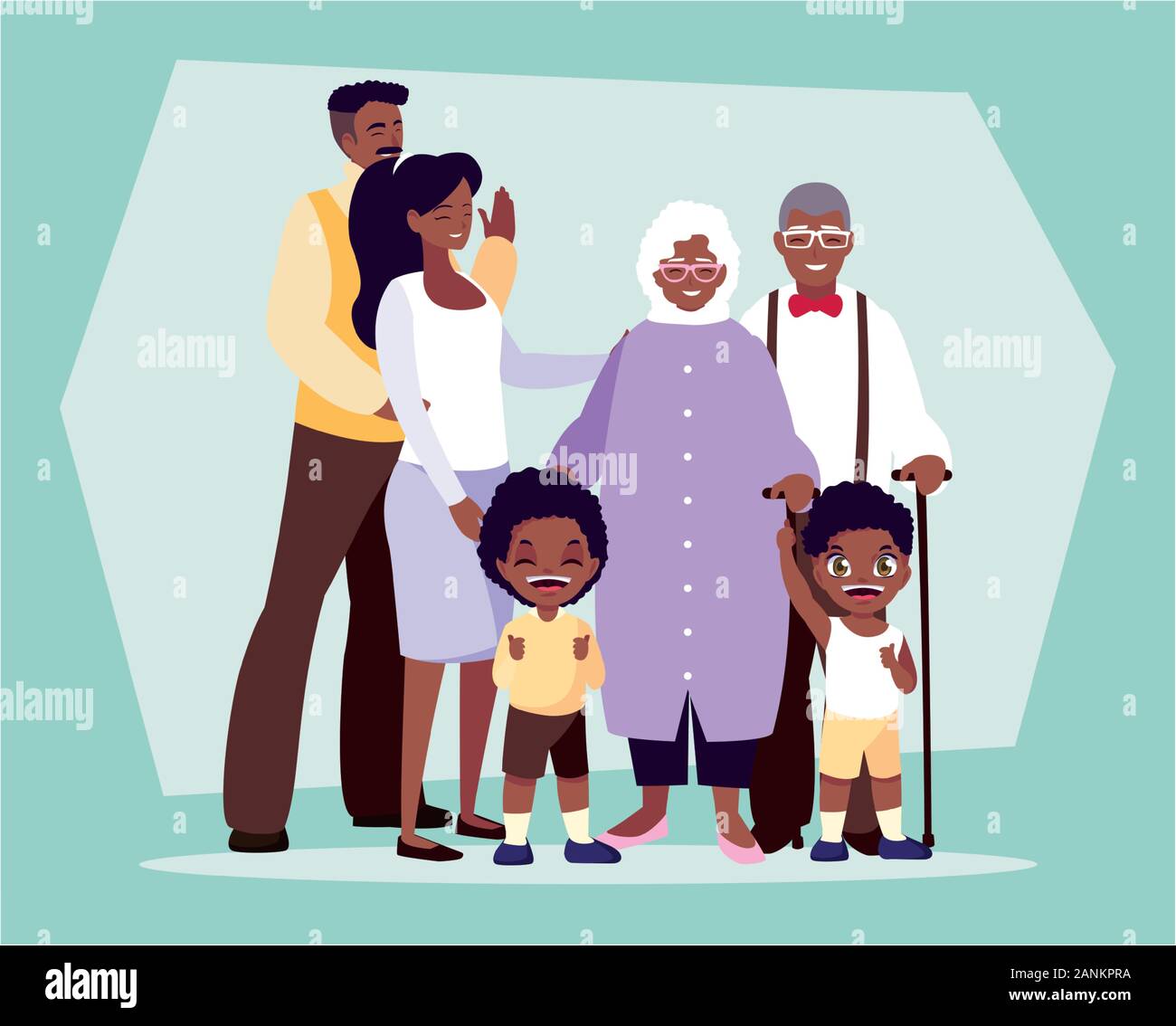 big family together, three generations grandparents, parents and ...