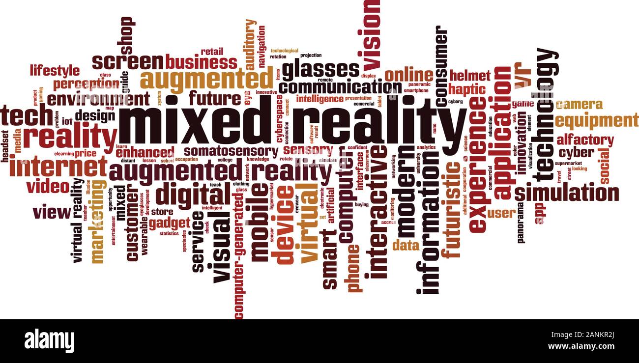 Mixed reality word cloud concept. Collage made of words about mixed ...
