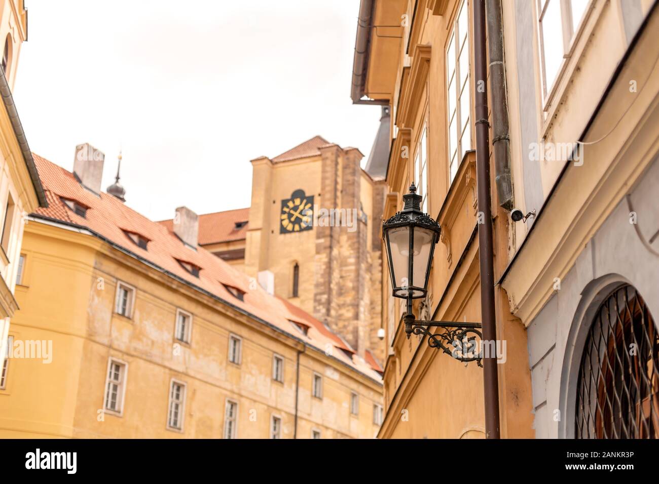 The architecture of the old city of Prague. Retro gothic street lamp ...