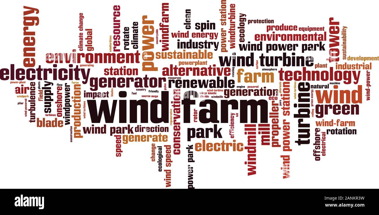 Wind farm word cloud concept. Collage made of words about wind farm ...