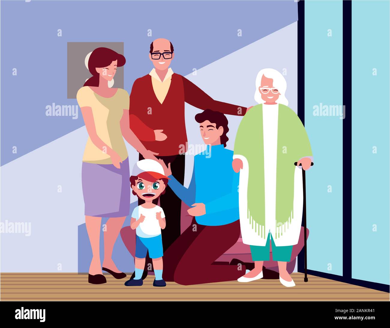 big family together in living room, three generations vector ...