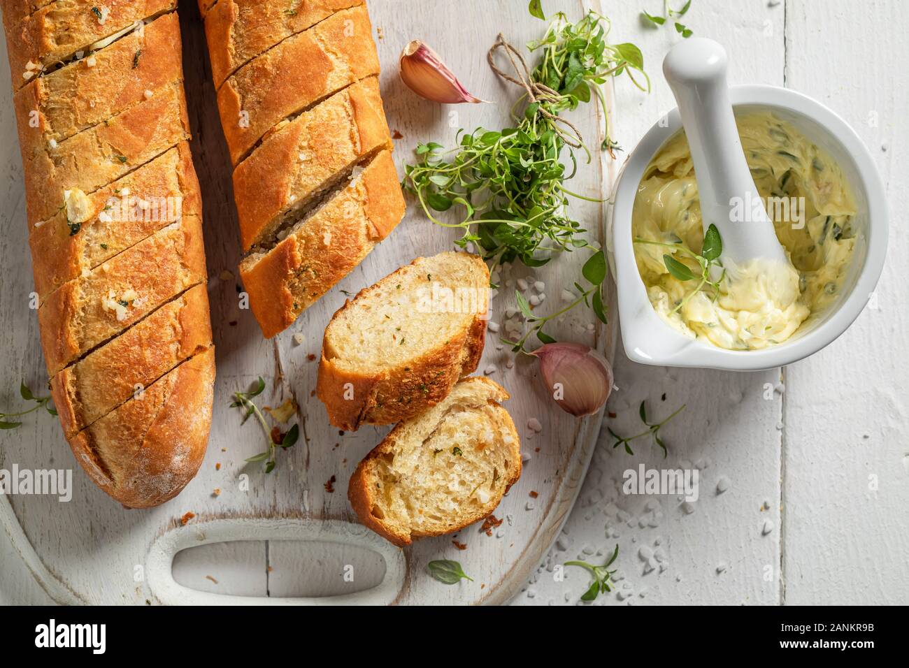 Homemade and hot garlic bread baked at home Stock Photo - Alamy