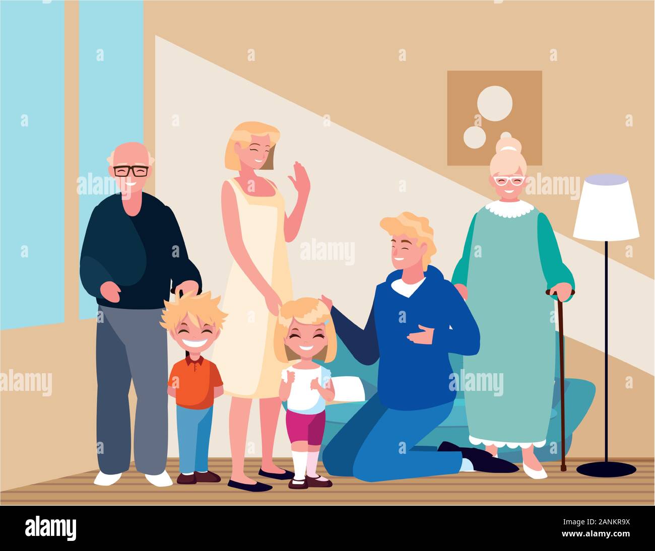 big family together in living room, three generations vector ...