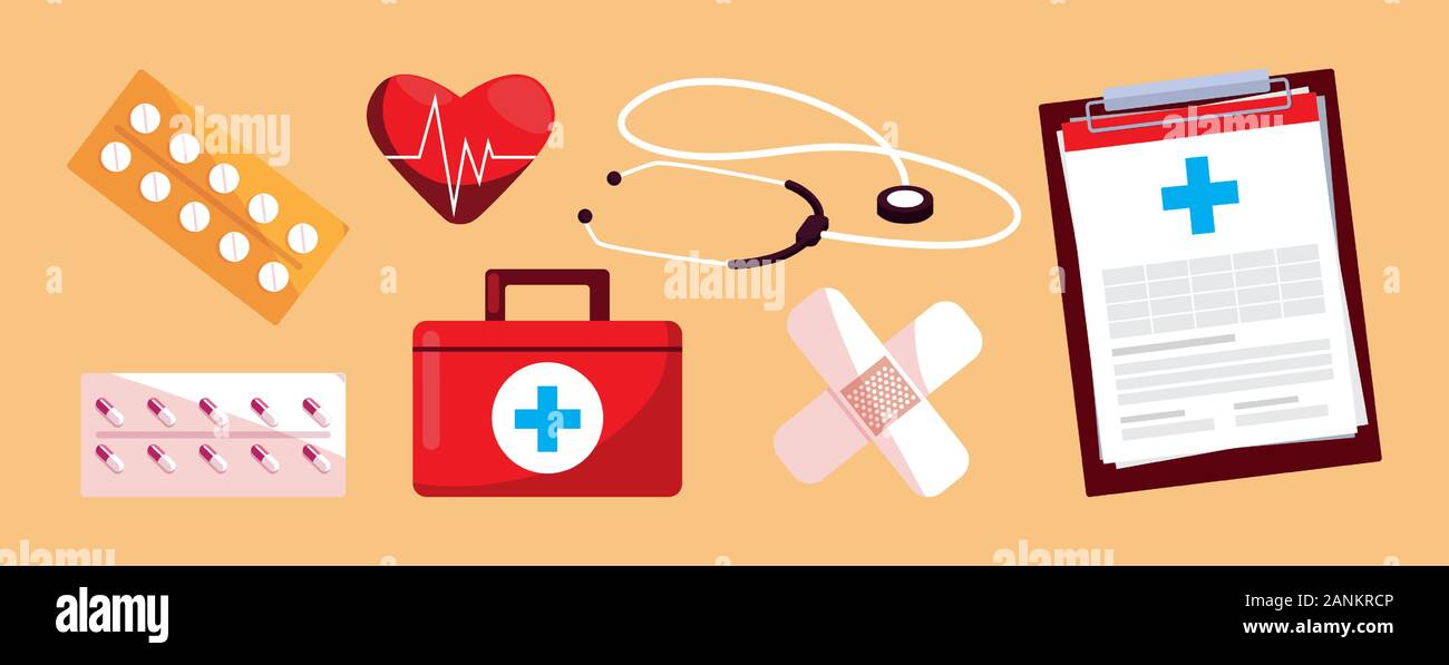 set of medical emergency first aid care icons vector illustration ...