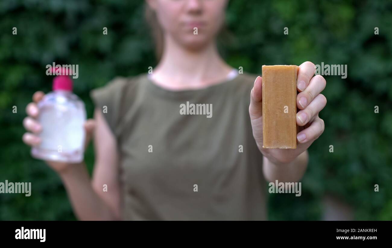 Female preferring laundry soap to chemical detergent, choosing harmless ...