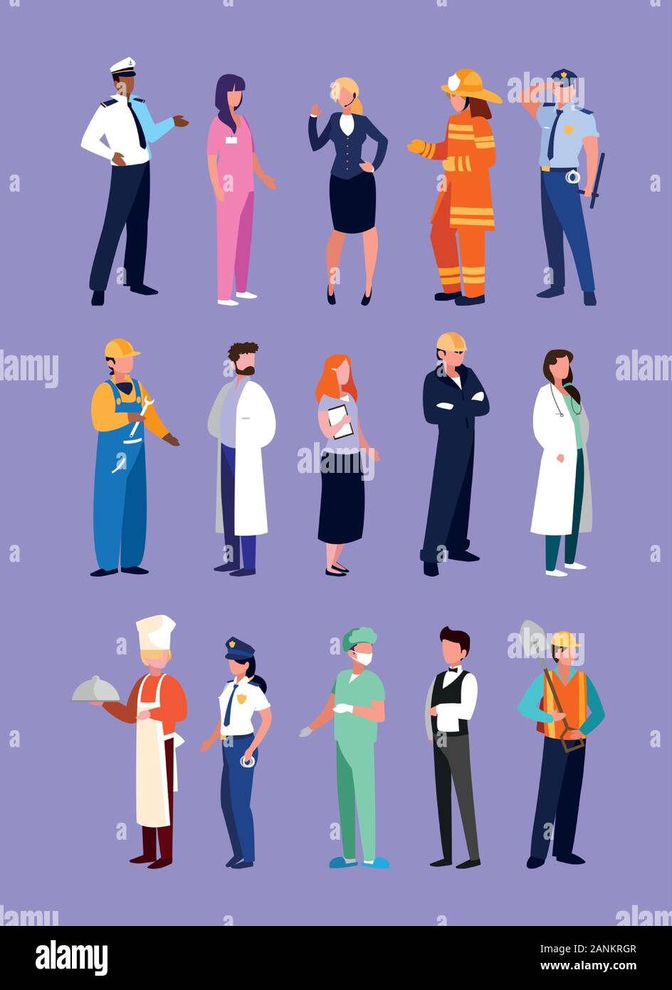 set of professions people with uniform of work vector illustration ...