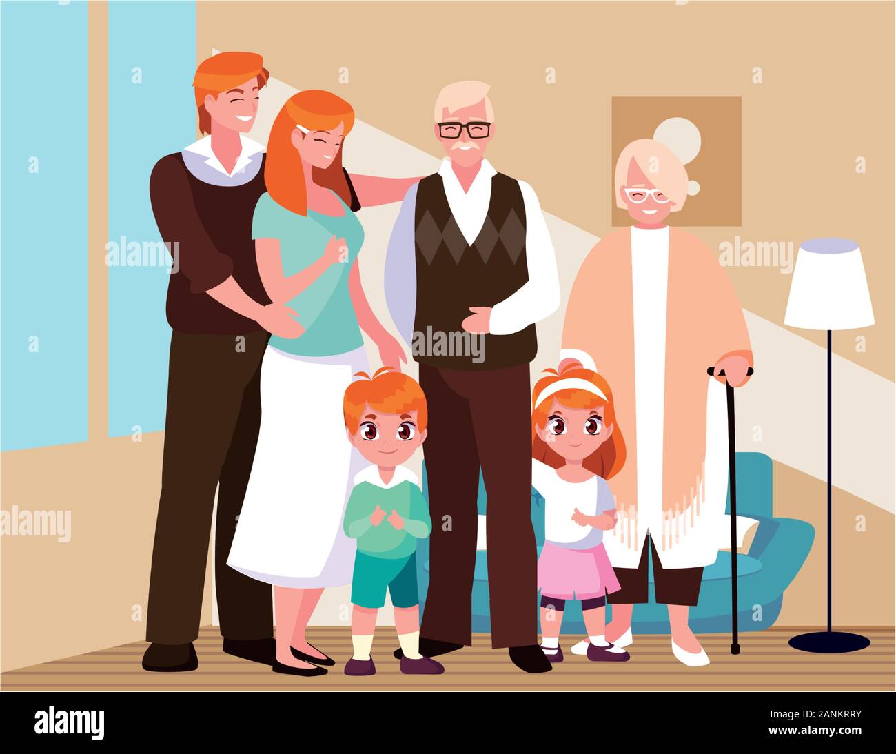 big family together in living room, three generations vector ...