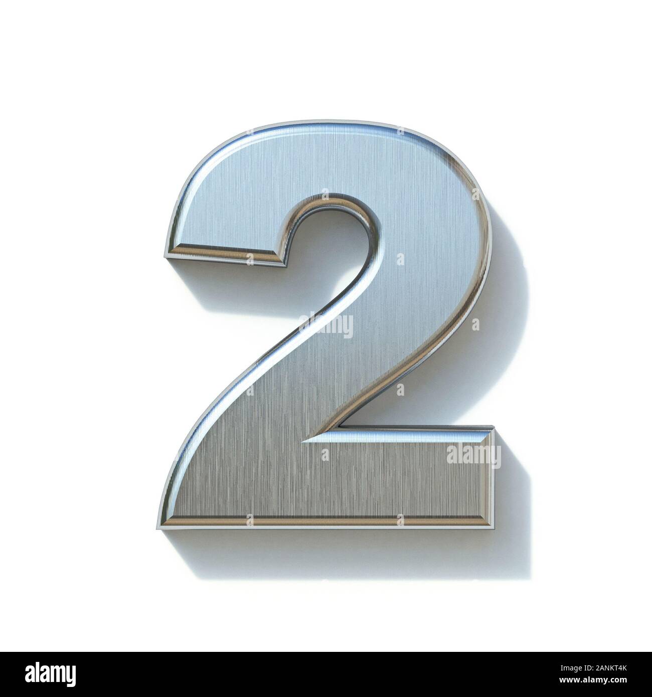 Brushed metal font Number 2 TWO 3D render illustration isolated on ...