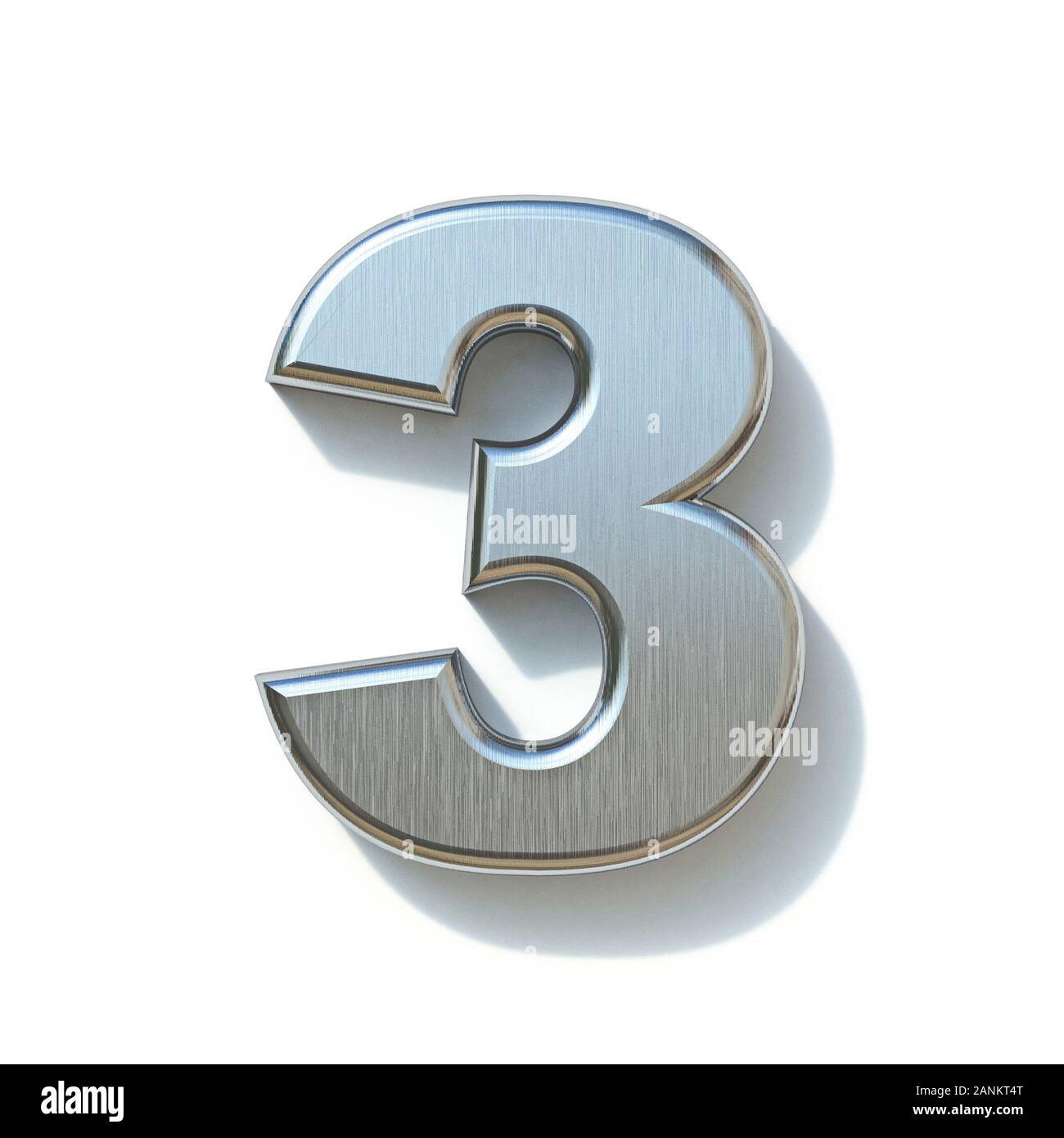Brushed metal font Number 3 THREE 3D render illustration isolated on ...
