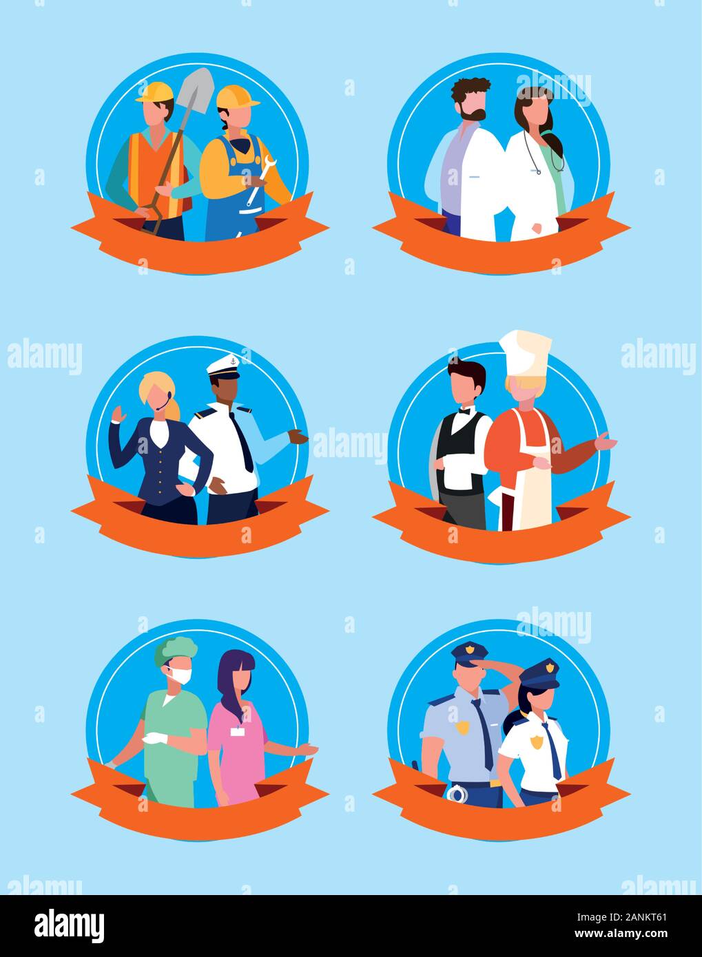 set of professions people with uniform of work vector illustration ...