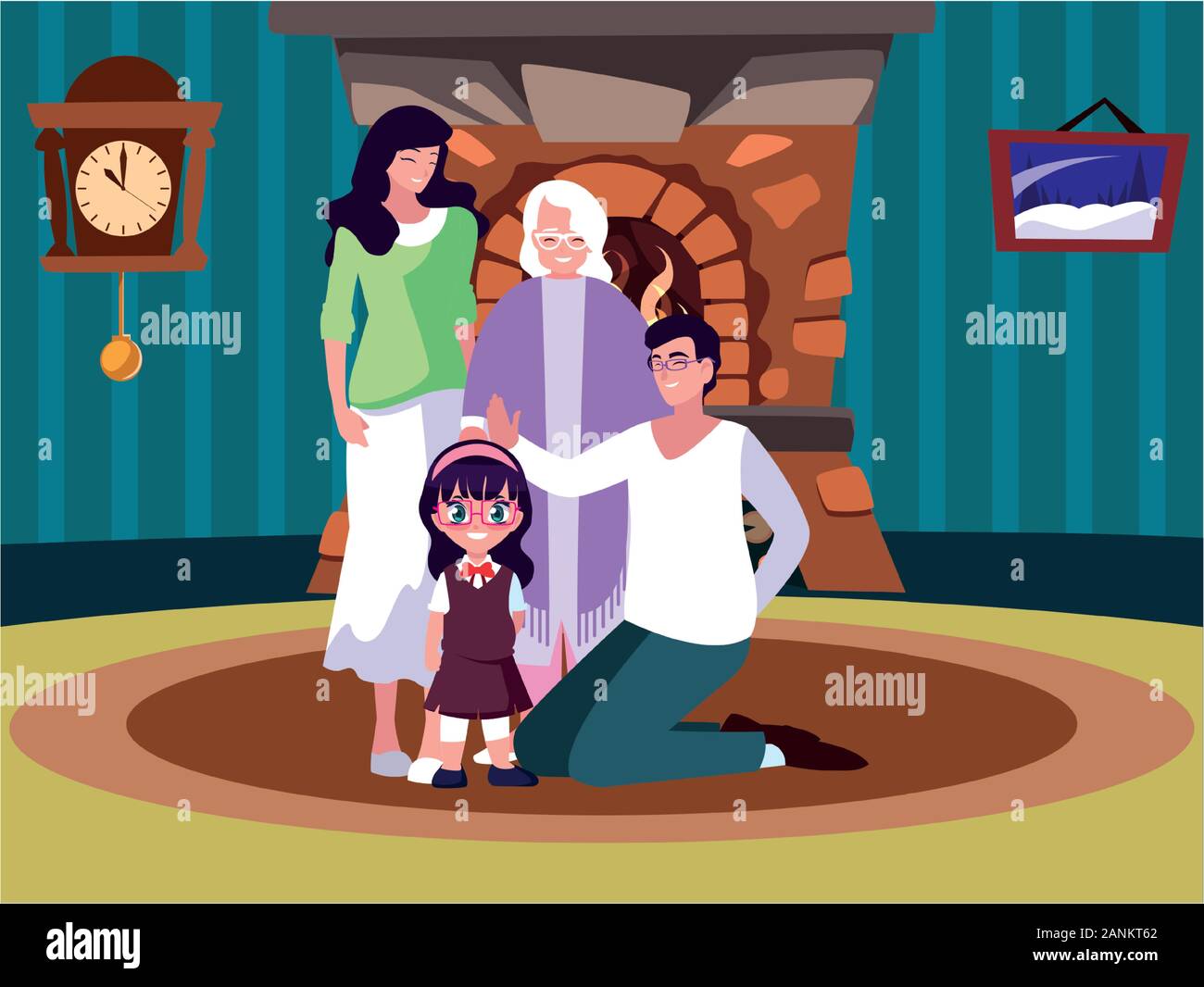 big family together in living room, three generations vector ...