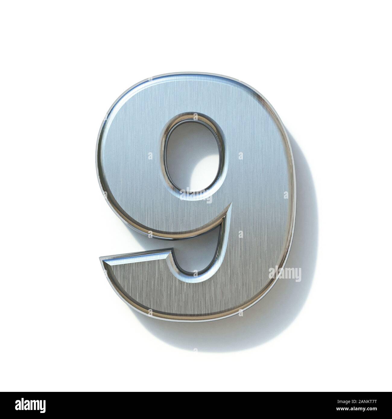 Brushed metal font Number 9 NINE 3D render illustration isolated on ...