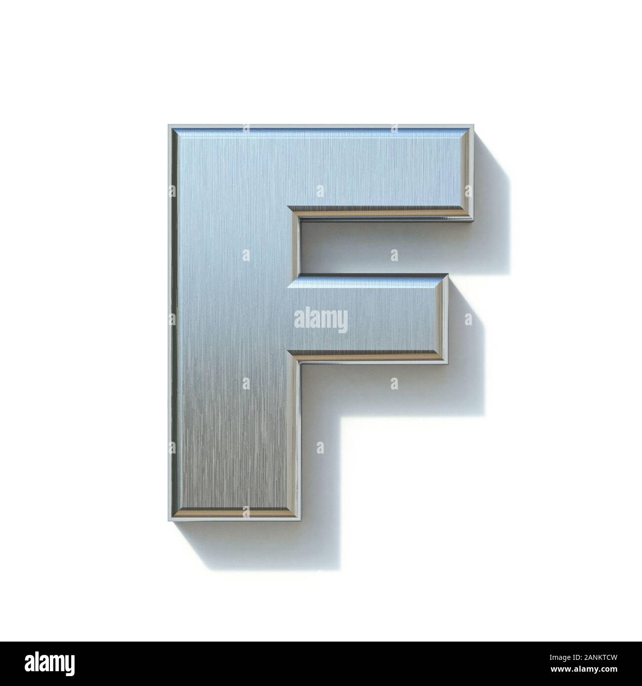 Brushed metal font Letter F 3D render illustration isolated on white ...