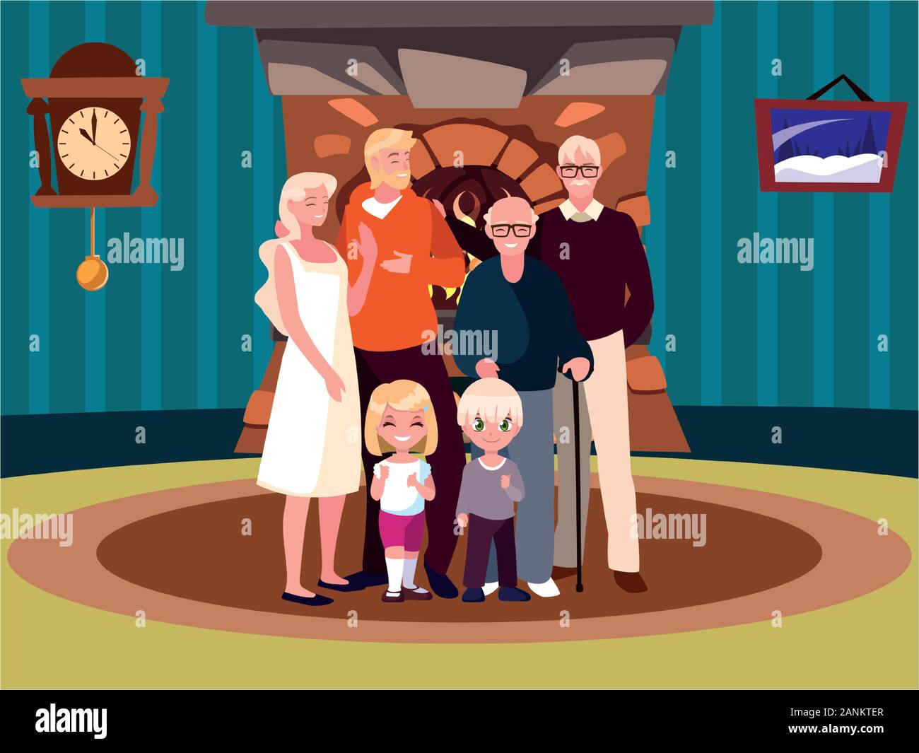 big family together in living room, three generations vector ...