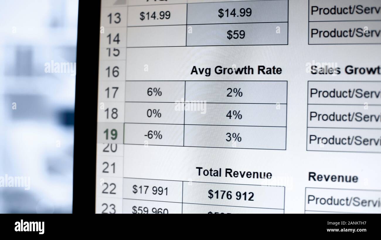 Numbers of average growth rate table, calculation, accountancy ...