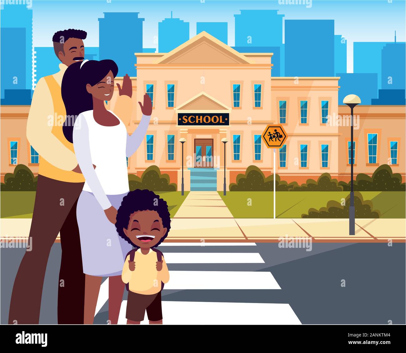 parents with her student son back to school vector illustration design ...