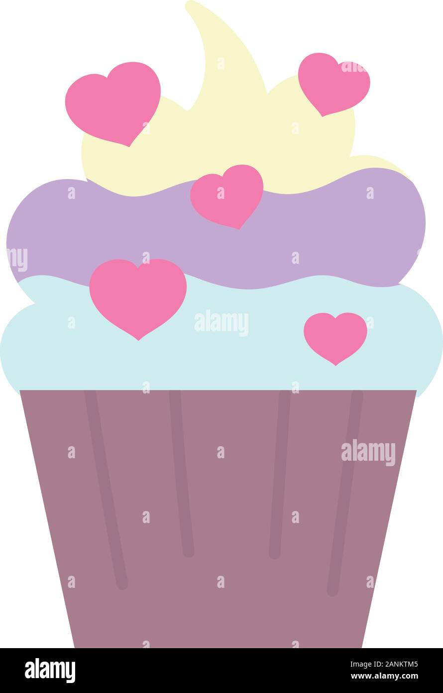 happy valentines day, sweet cupcake cream hearts love snack vector ...